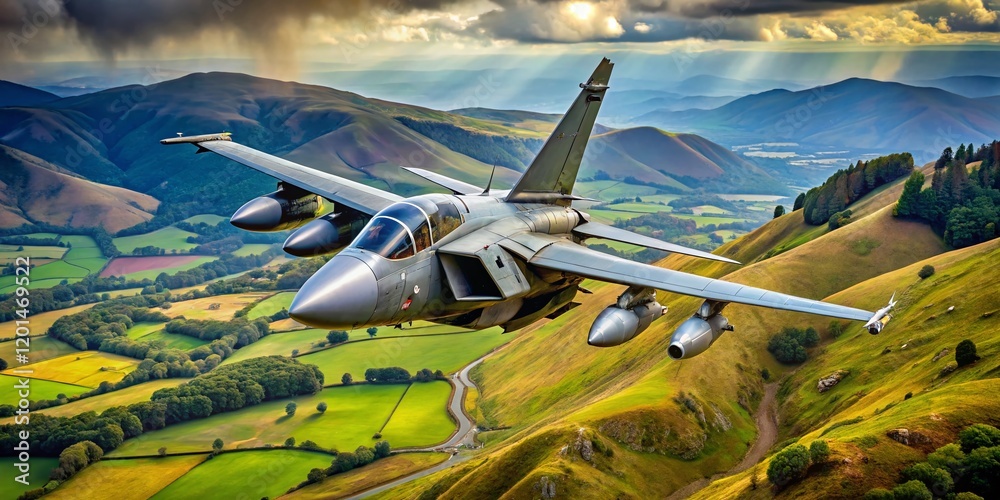 Royal Air Force Tornado Jet Fighter Low-Level Flight Over UK Landscapes ...