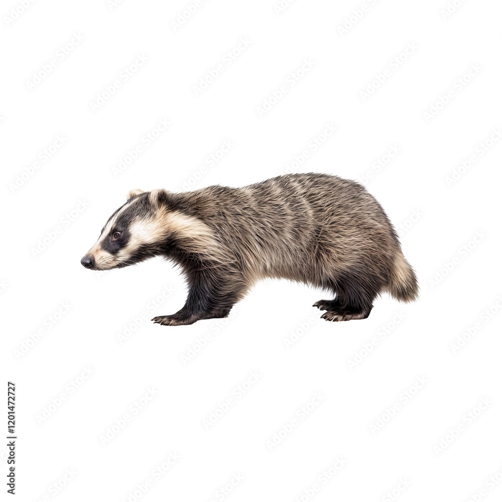 Badger in Profile: A detailed studio shot captures a badger in side ...