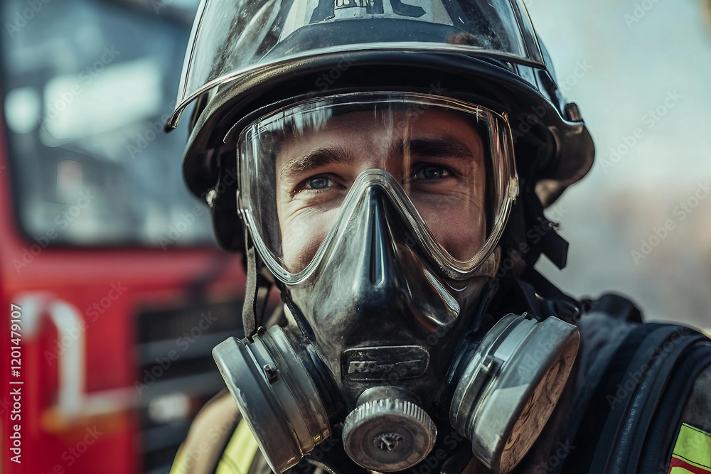 Generative AI Representation of a Firefighter Wearing a Protective Gas ...