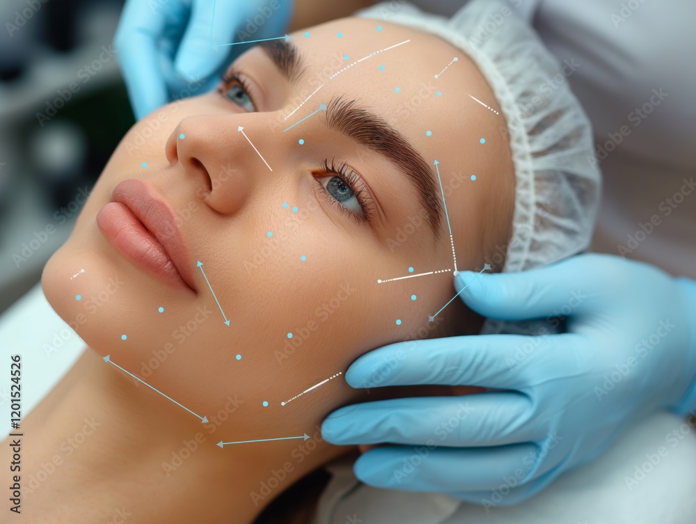 Woman receiving a non-surgical facelift with PDO threads Stock Photo ...