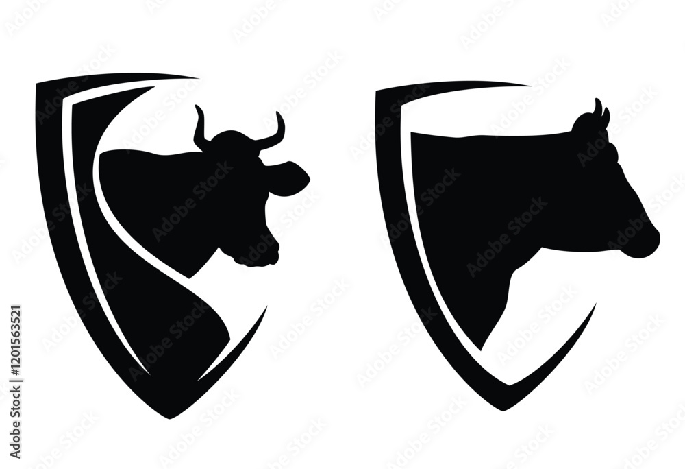 cow profile head in simple heraldic shield - milk and meat cattle ...