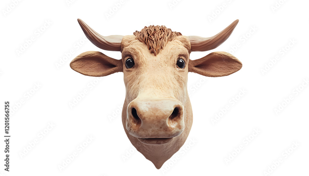 Adorable Cow Head 3D Render Brown Fur Realistic Animal Farm Cute Art ...