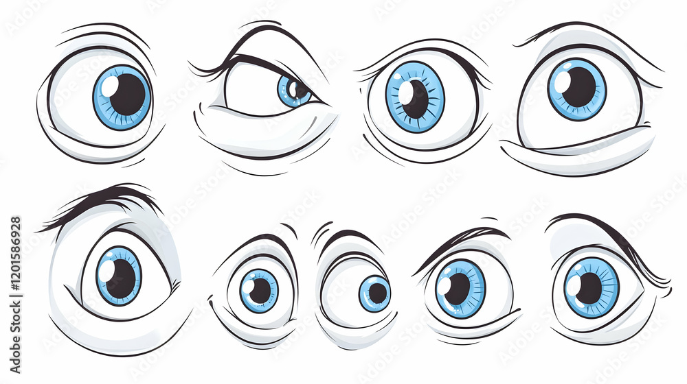 Cartoon eyes expressions, various emotions, white background, animation ...