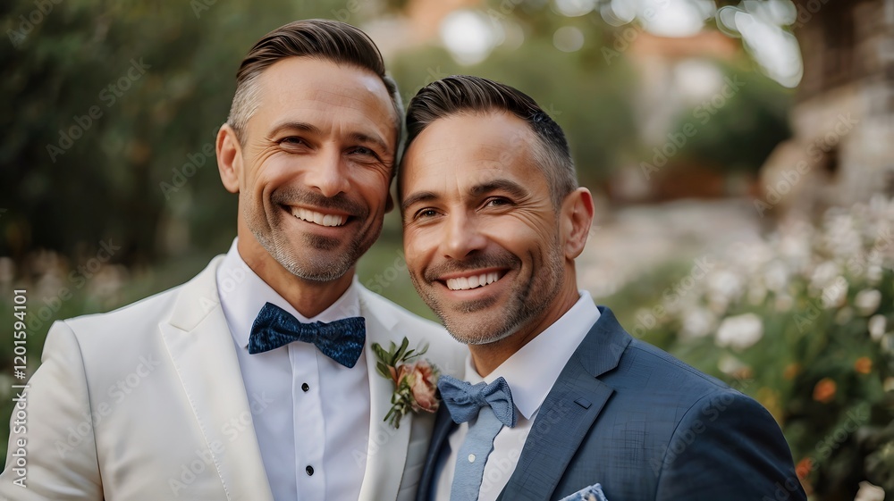 Gay male couple in love - Two men smiling with happiness in their ...