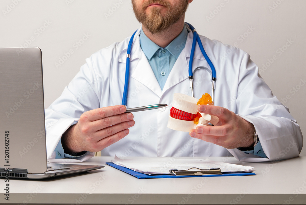 Anatomical lumbar disc herniation model in doctor hand while ...