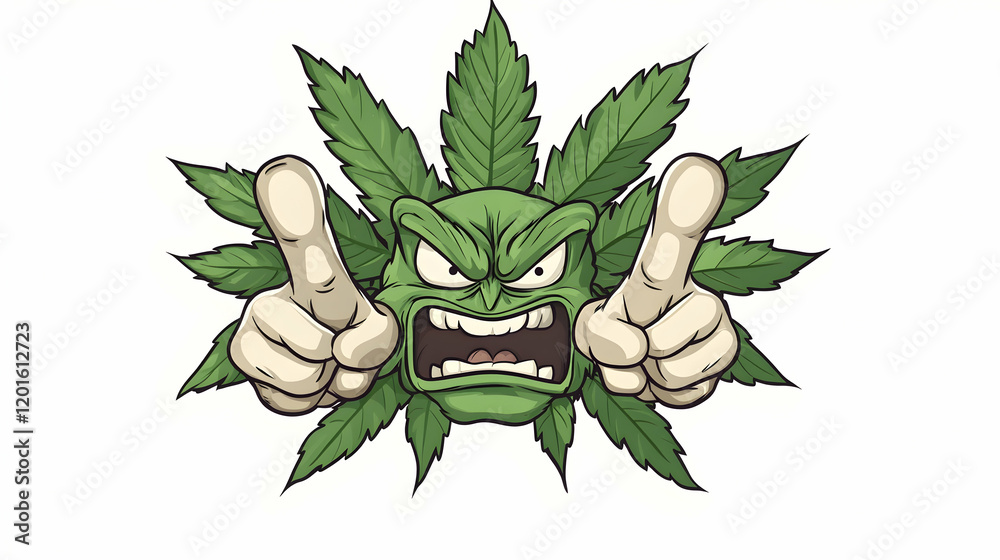 Angry Marijuana Leaf Cartoon Character Pointing, White Background ...