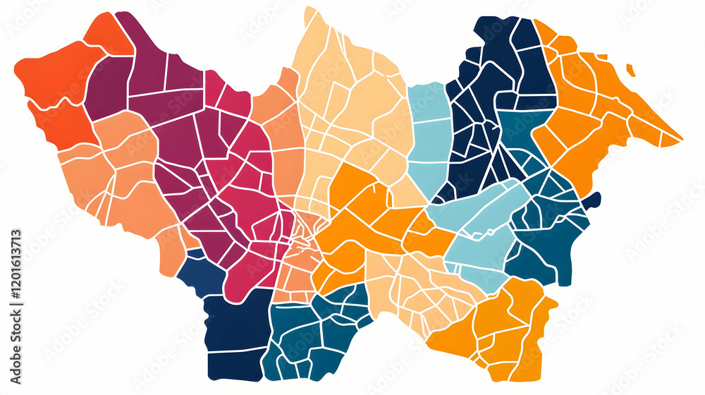 Stock-Illustration „City district map, showing diverse neighborhoods, population density, urban ...