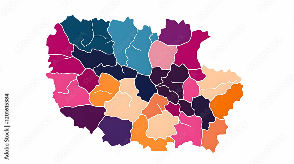 Colorful map of administrative regions, illustrating geographical ... Colorful map of administrative regions, illustrating geographical ...