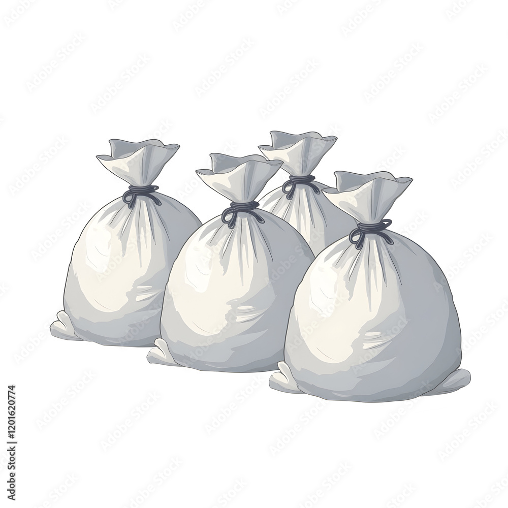 Four enigmatic sacks, tightly bound,. Their contents remain a mystery ...