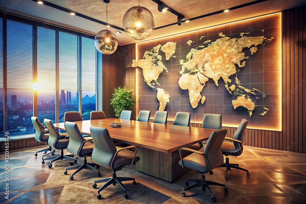 Vintage Global Networking Conference: World Map Presentation on Screen ...