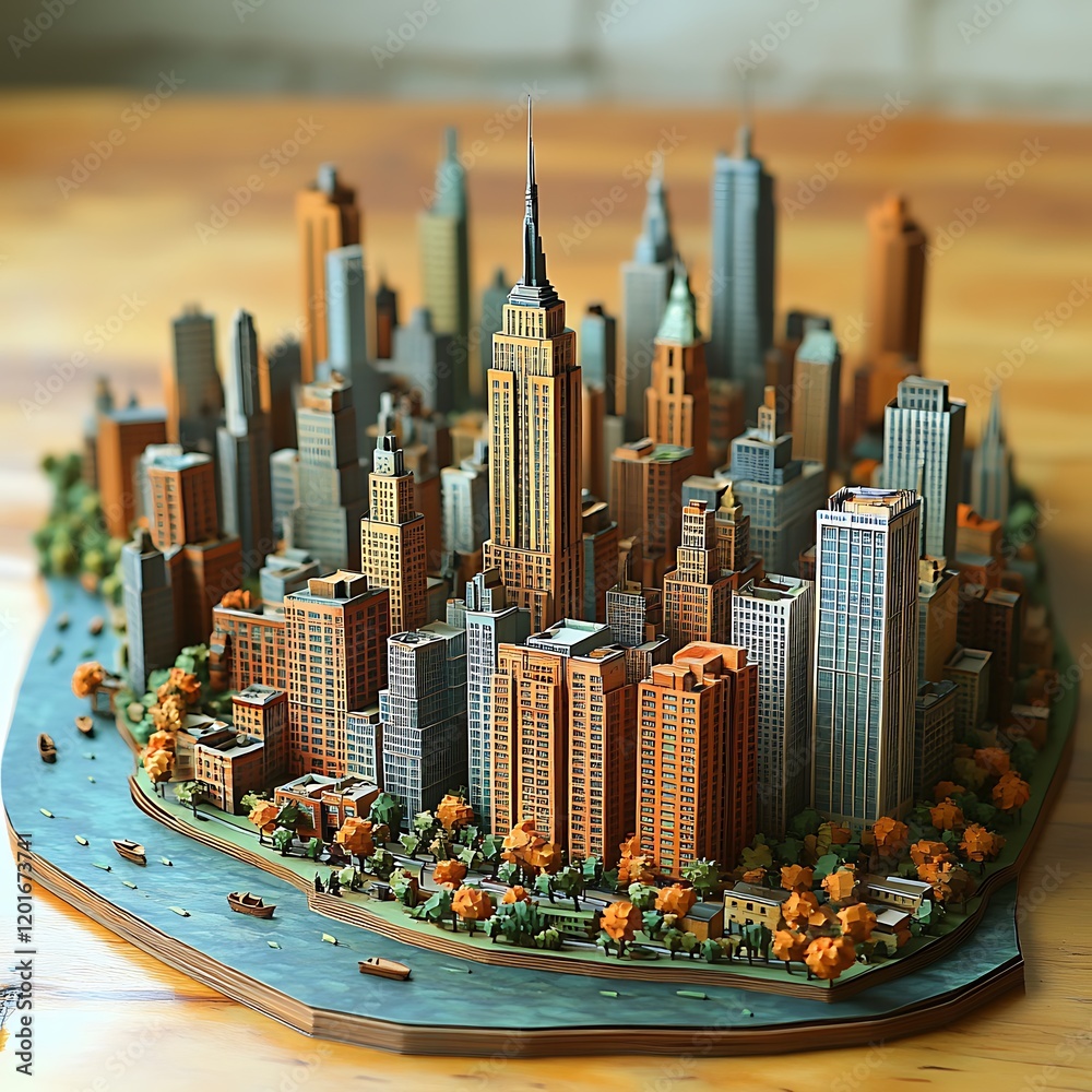 Foto de Stock Papercraft urban cityscapes, miniature 3D paper models of ...