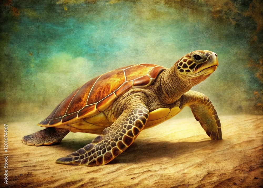 Vintage Sea Turtle Clipart: Retro Ocean Wildlife Illustration Stock ...