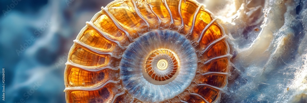 Ammonite stone showcases intricate patterns and vibrant colors in a ...