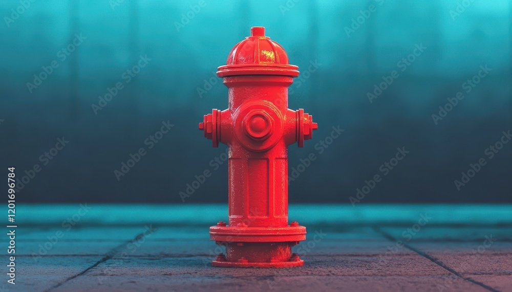 Outdoor fire hydrant equipment. A vibrant red fire hydrant stands ...