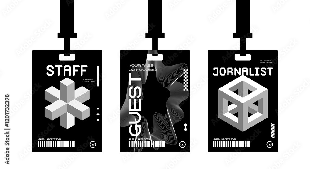 Plastic badges id card badges in a futuristic style. Journalist, guest ...