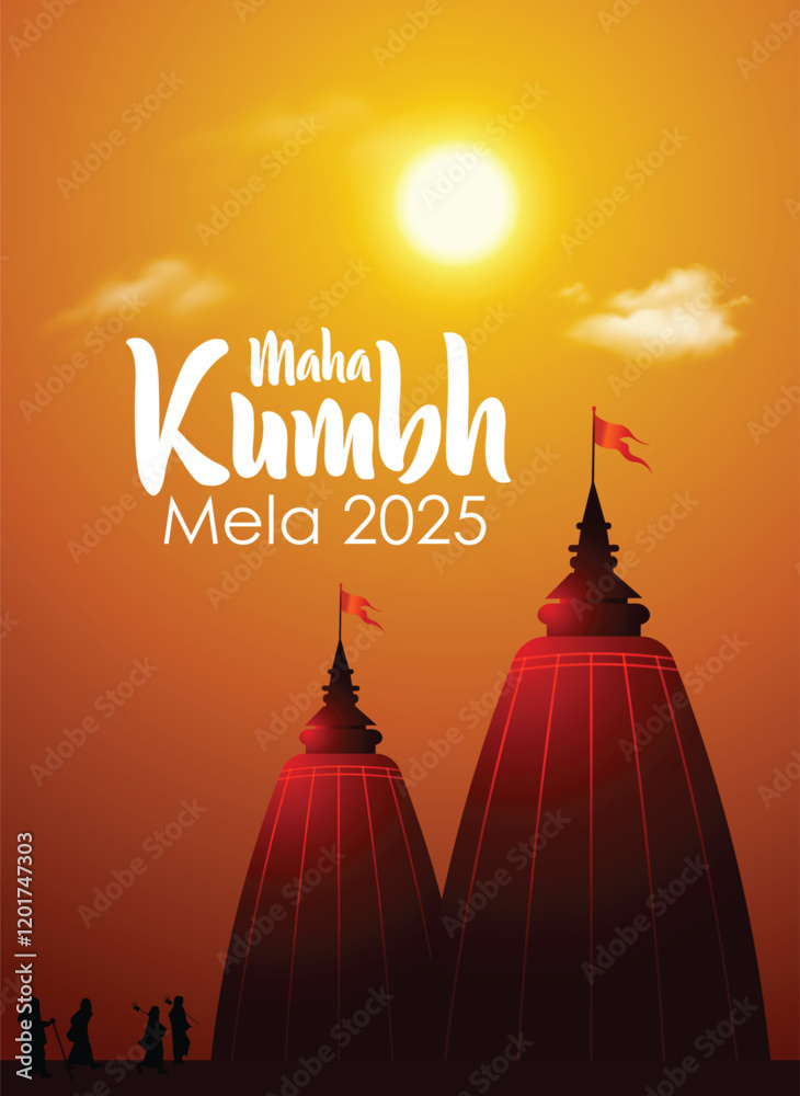 Hindu temple Indian saint walking mahakumbh Prayagraj 2025 vector ...