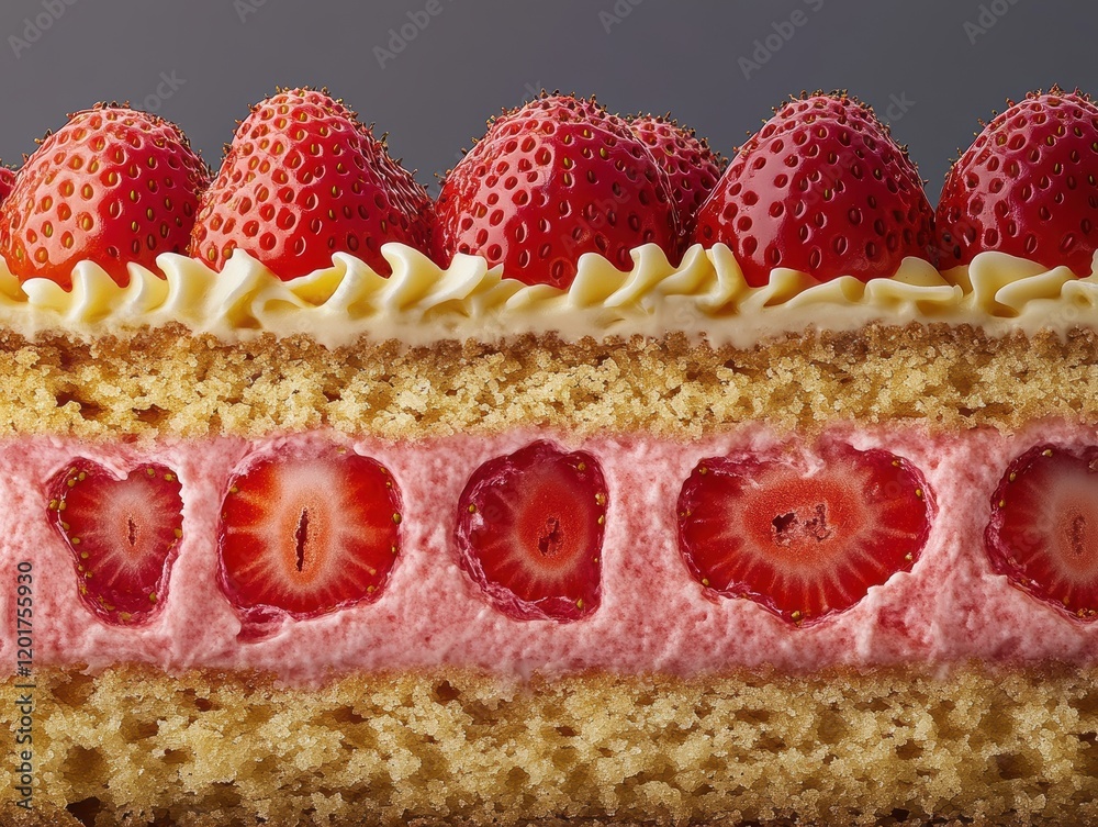 Visual appeal high fidelity cross-section of moist strawberry shortcake ...
