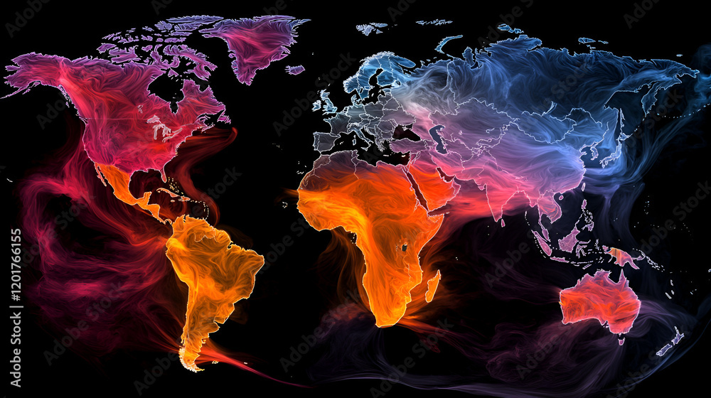 Global heatwave map, climate change visualization, world map ...