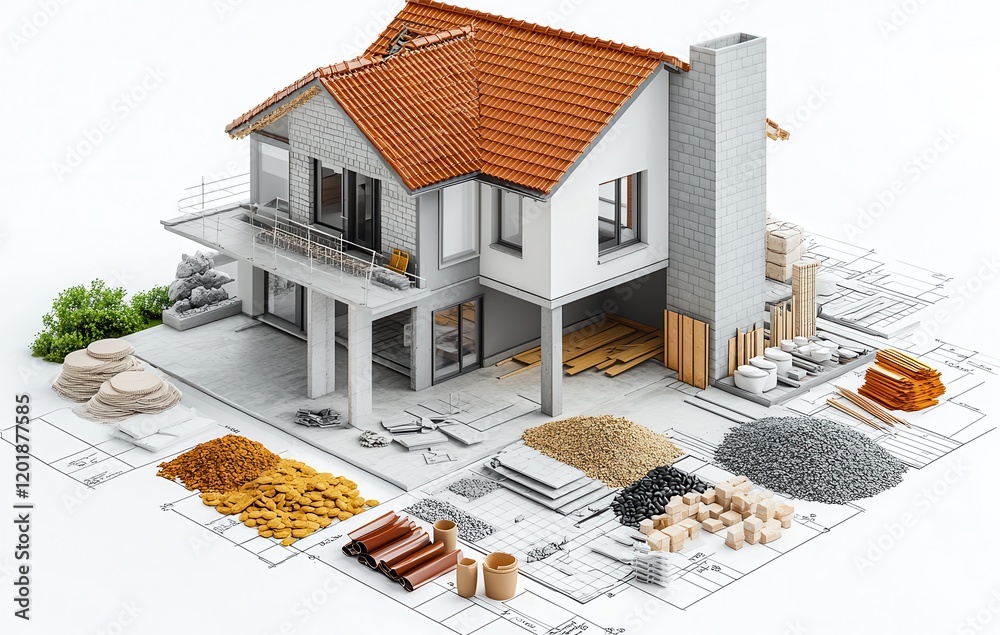 Detailed Architectural Model of a Contemporary Home with Construction ...
