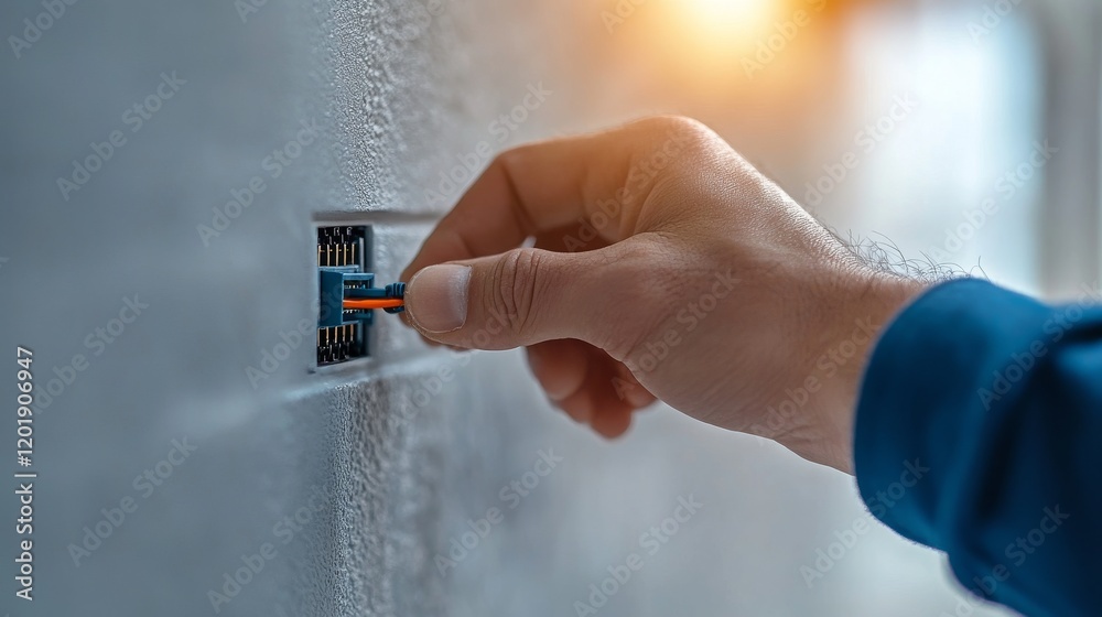 Connecting to the Network Hand plugging in an Ethernet cable into a ...
