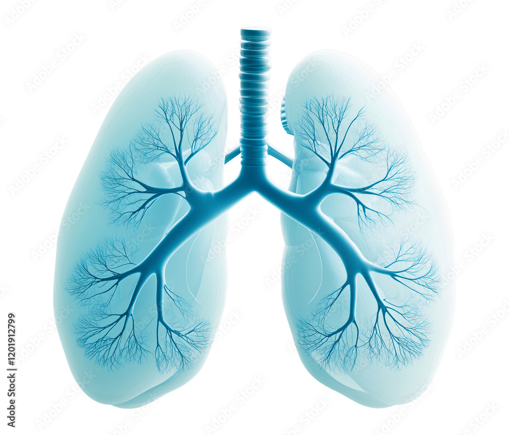 Blue transparent human lungs and bronchial branches isolated on ...