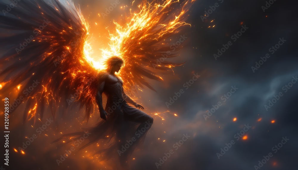Fiery Angel Wings Artwork Digital Painting Fantasy Art Stock ...