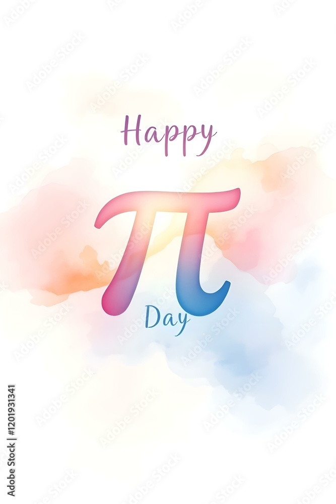 Colorful "Happy Pi Day" illustration with a gradient π symbol and soft ...