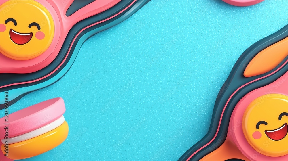 Dynamic abstract art with overlapping emoji outlines colorful ...