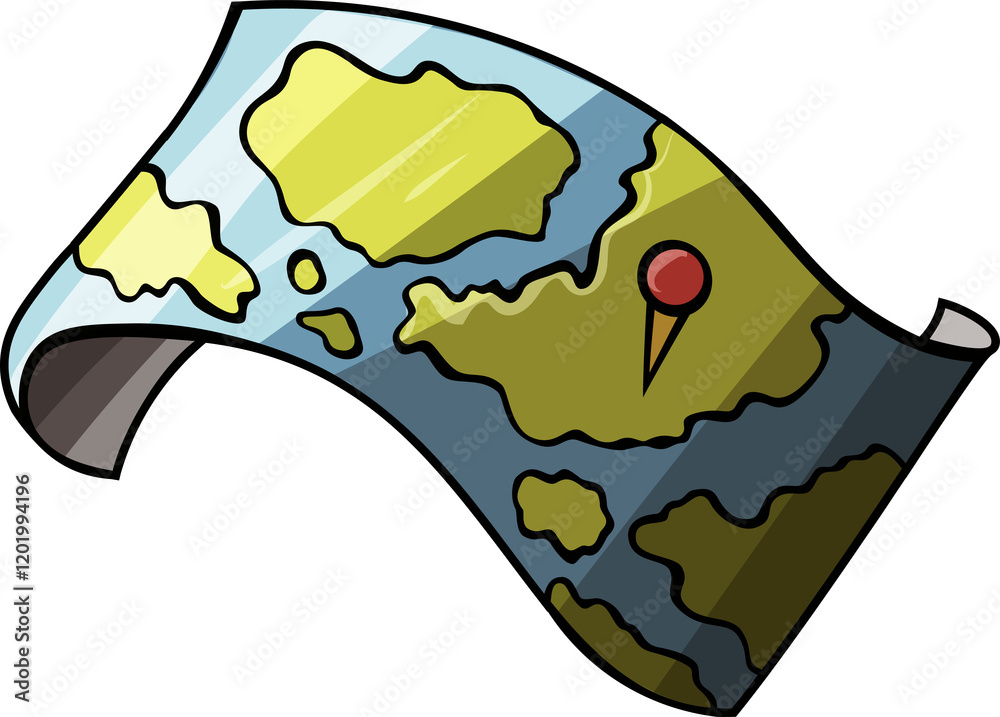 Cartoon funny World Map with Location Pin Marker Stock Illustration ...