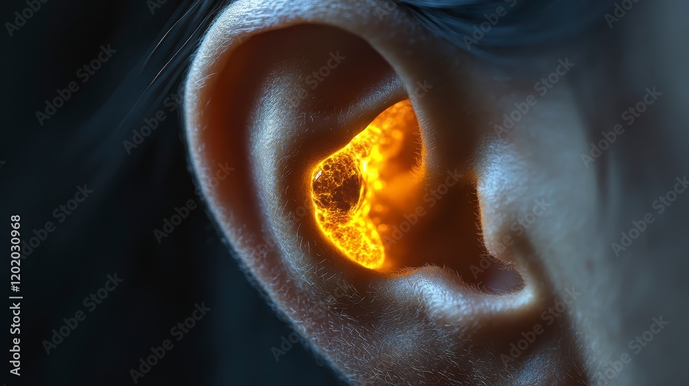 Glowing Inner Ear Anatomy Human Ear Close up Medical Image Luminous ...