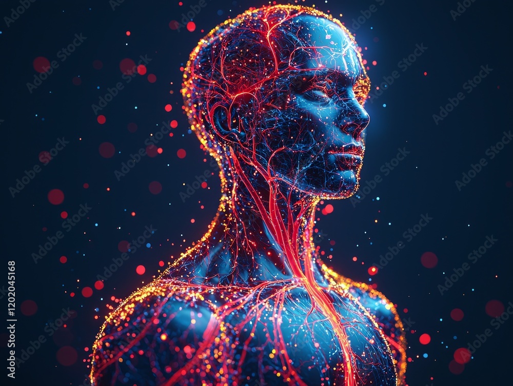 Detailed visualization of human circulatory system displaying arteries ...