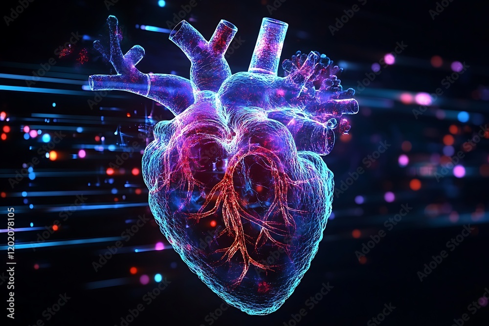 hologram of human heart, diagrammatic diagnostic concept human body ...