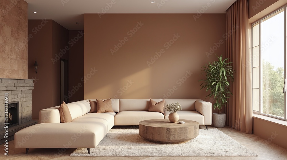 Luxurious living room with warm Mocha mousse color scheme 2025 trend ...