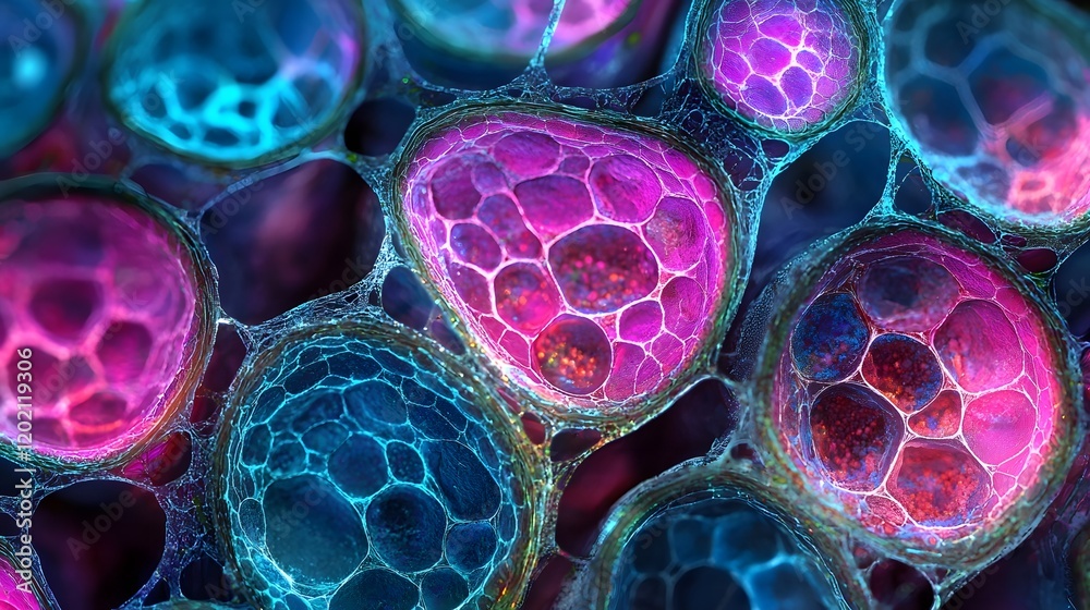 Detailed microscopic image showcasing the intricate structures of plant ...