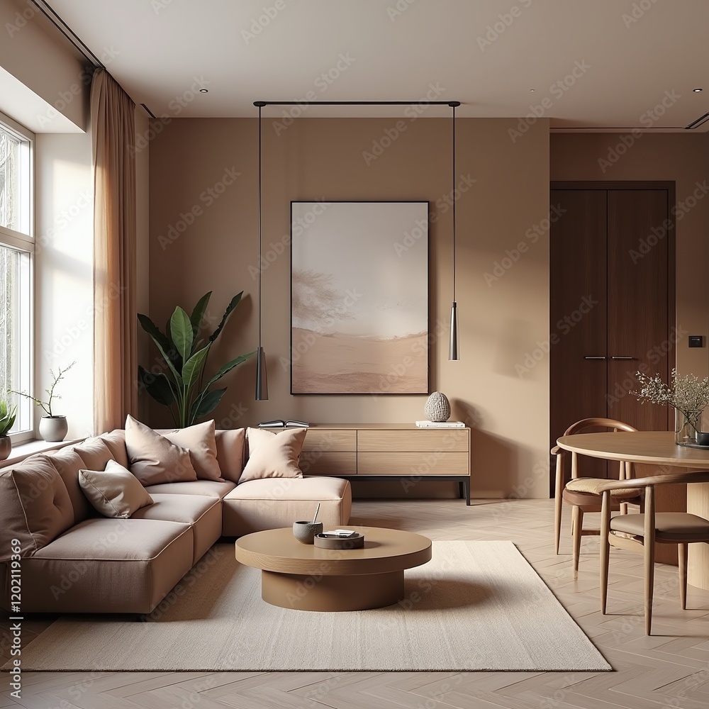 Luxurious living room with warm Mocha mousse color scheme 2025 trend ...