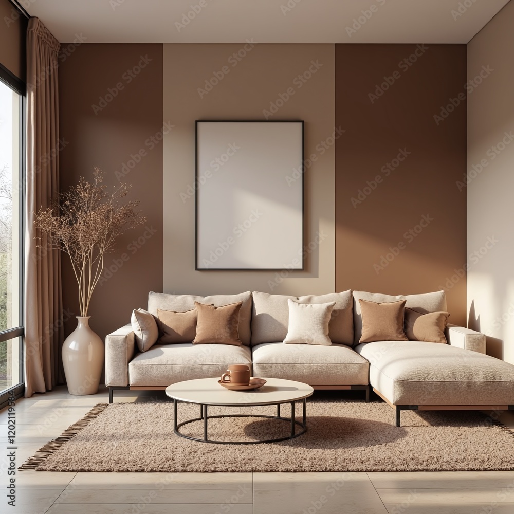 Luxurious living room with warm Mocha mousse color scheme 2025 trend ...