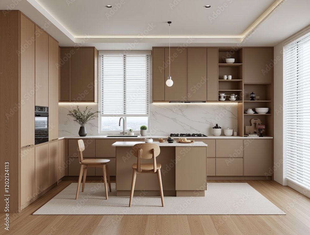 Luxurious kitchen with warm Mocha mousse color scheme 2025 trend Brown ...