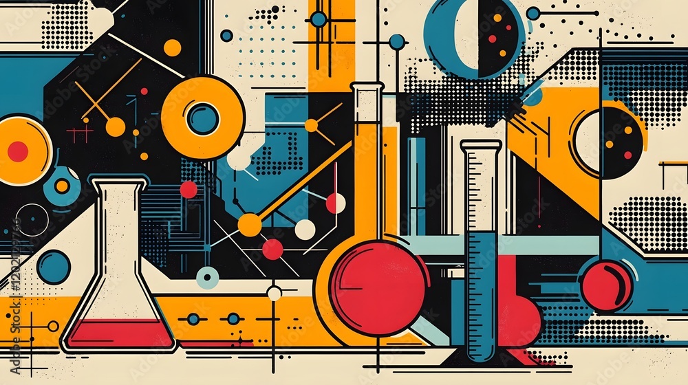 Visually striking science themed featuring a mix of hand drawn ...