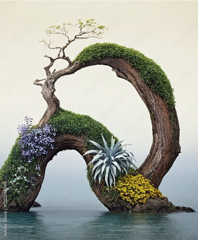 Beautiful old branch or logs with colorful foliage, creating a vibrant ...