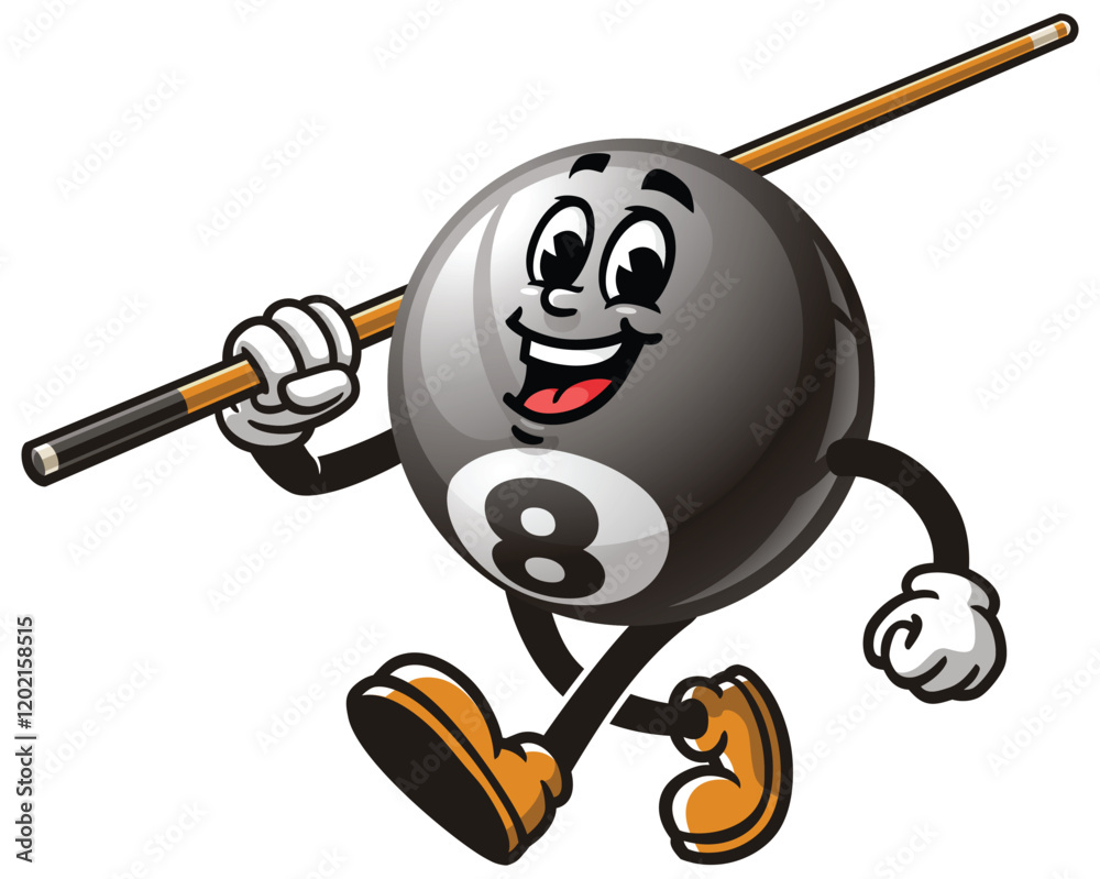 Billiard Ball carrying a pool cue, Cartoon Character Mascot ...