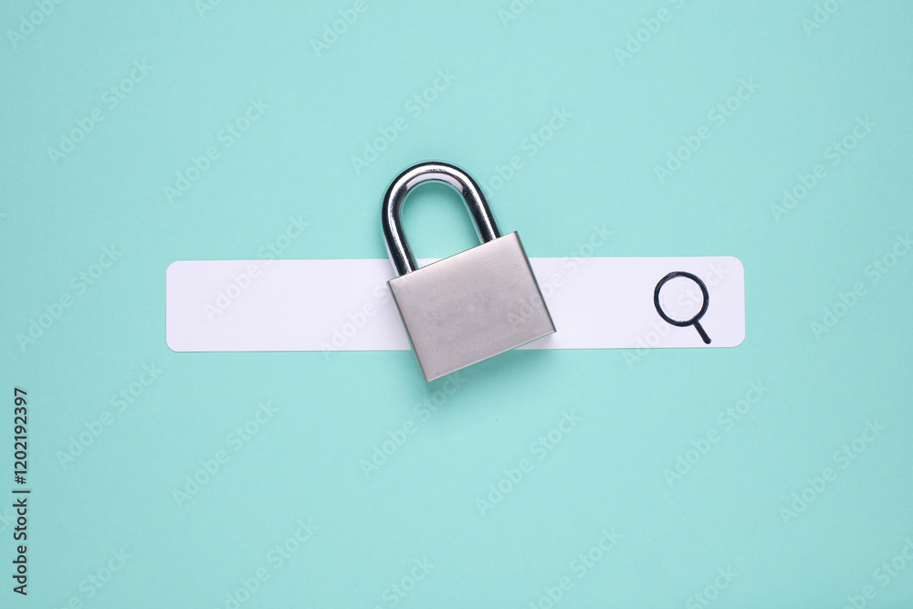 Paper search bar with cursor and lock on blue background. Safe internet ...