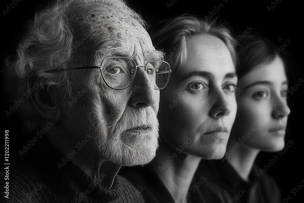 multi-generational portrait series showing human aging process, faces ...
