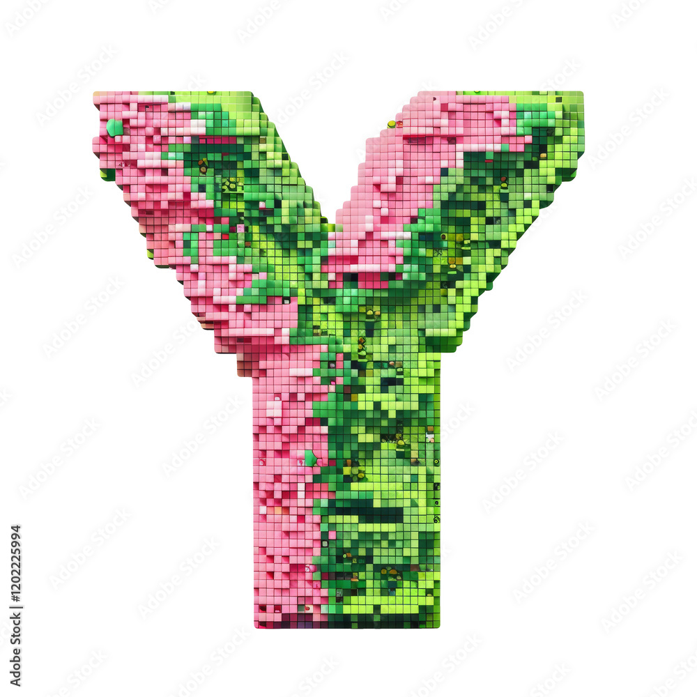 Letter Y digital pixel font, voxel font 8-bit pixel art, isolated white ...