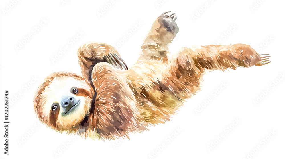 Sleepy sloth hanging upside down in a relaxed pose, watercolor clip art ...