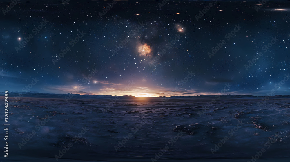 degree panoramic view of a starry night sky with equirectangular ...