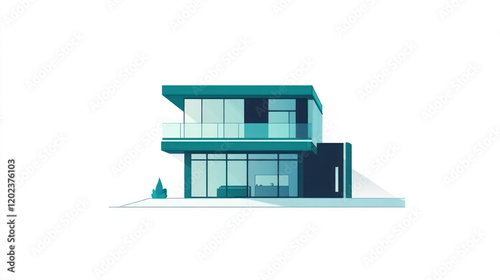 Modern home exterior illustration, contemporary design, minimalist ...