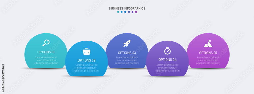 Horizontal progress bar featuring 5 arrow-shaped elements, symbolizing ...