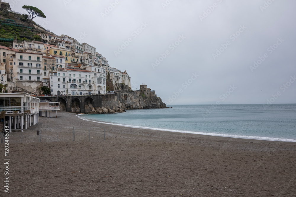 Sorrento Amalfi and Positano towns ona a bad winter weather the Sorrento Peninsula near Naples ...