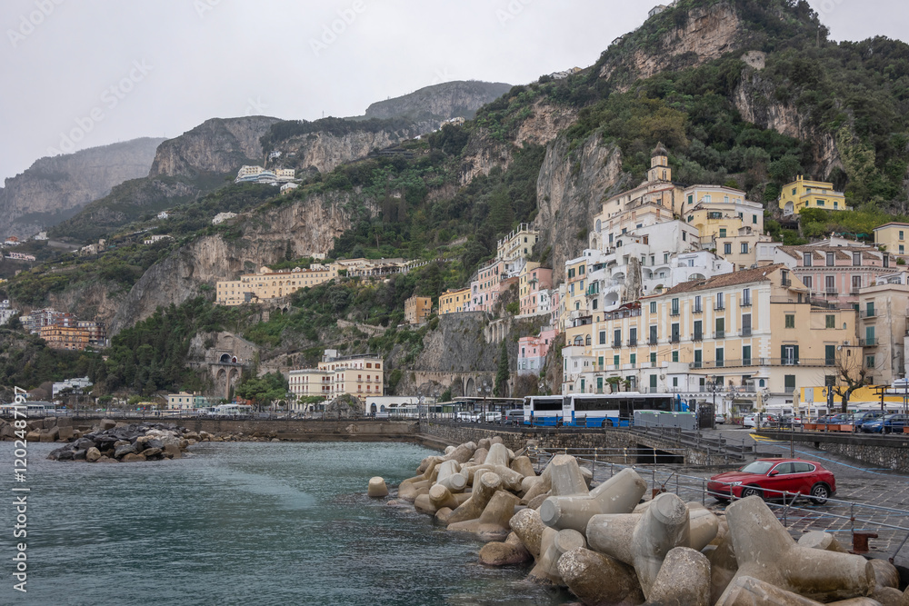 Sorrento Amalfi and Positano towns ona a bad winter weather the Sorrento Peninsula near Naples ...