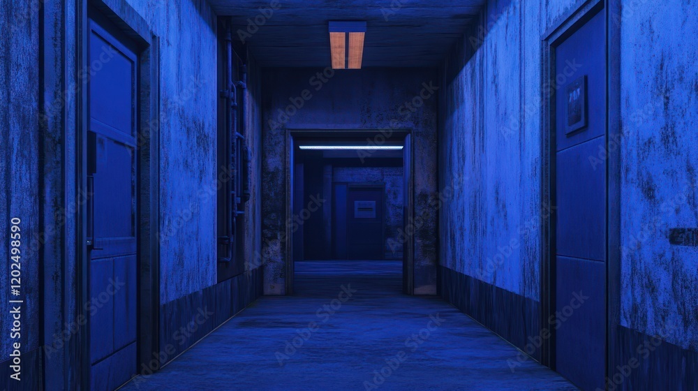 Eerie Hospital Corridor: A dimly lit, eerie hospital corridor casts an ...